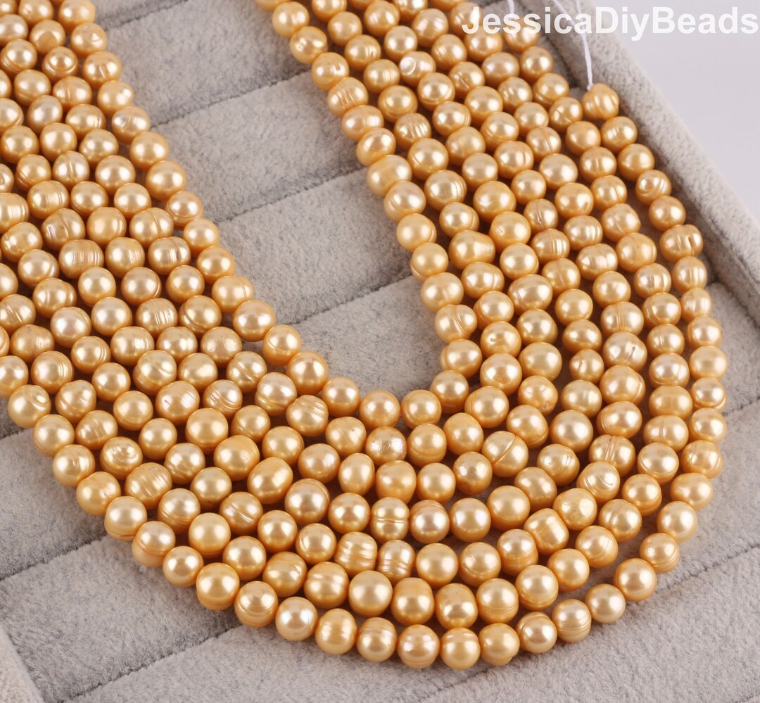 Golden Freshwater Pearl Beads: Round Potato Shape, 8-9mm, 15.5" Strand ...