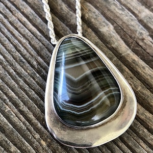 Vintage Sterling Silver Agate Pendant Brooch With Rope Chain - Etsy