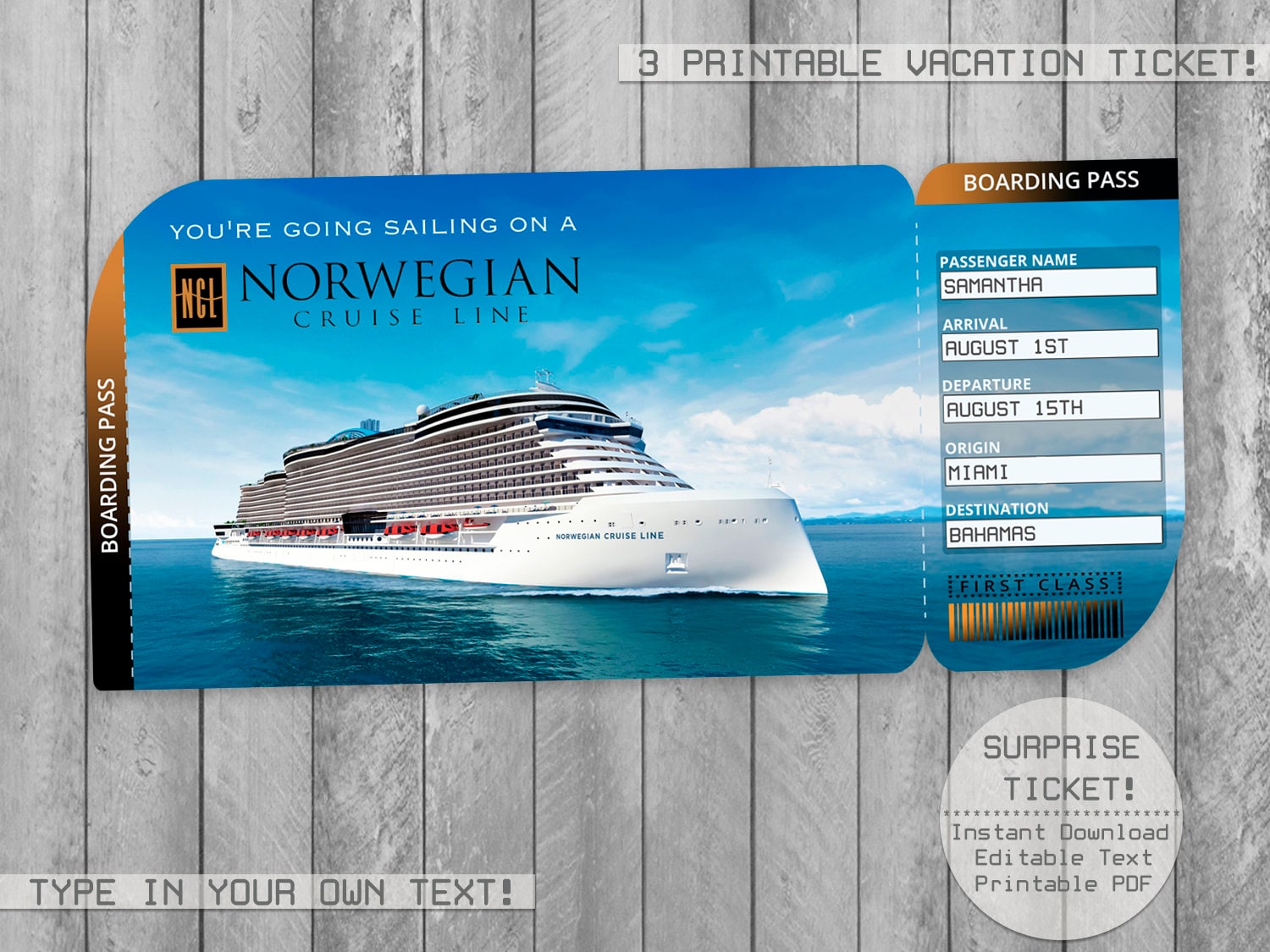 Norwegian Cruise Printable Ticket Boarding Pass Editable File | Etsy
