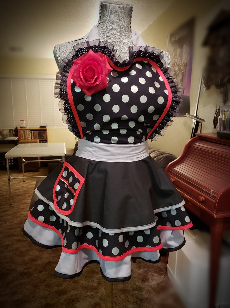 Black Polka Dot Vintage Style Apron - Etsy
