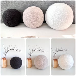 Boucle Ball Pillow, Decorative Ball Cushion, Scandinavian Round Cushion ...
