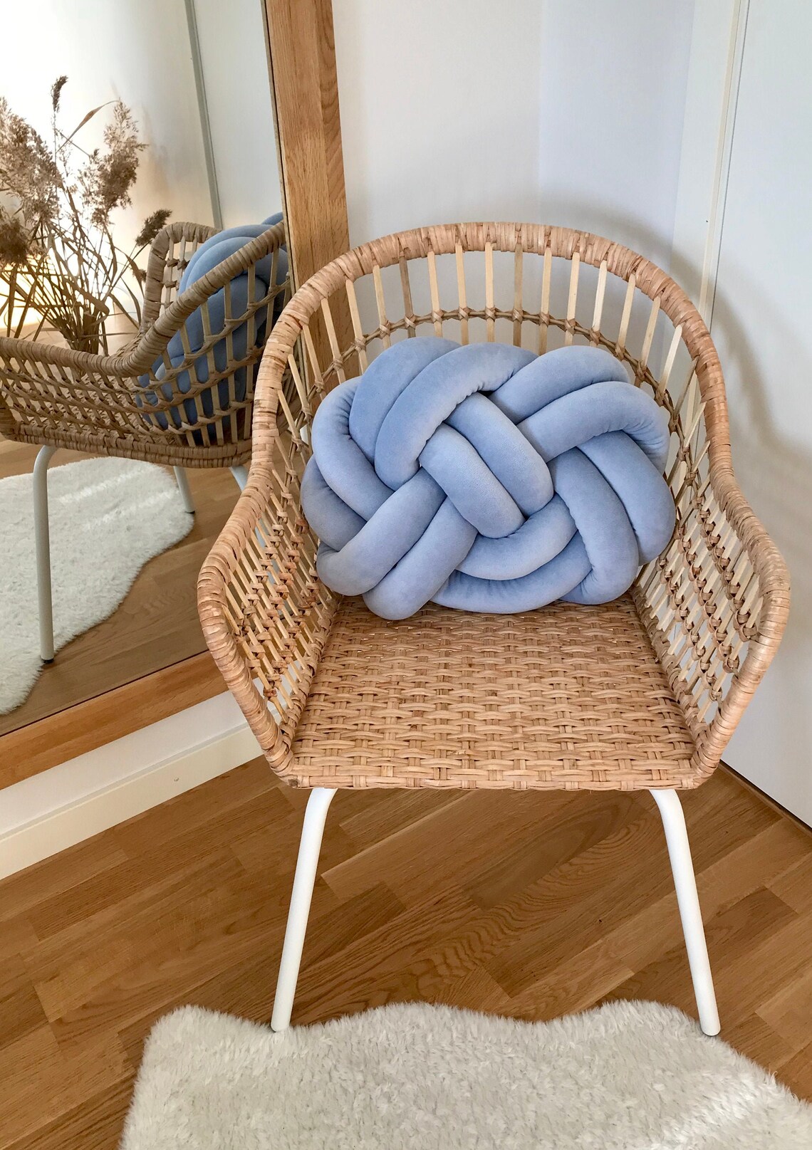 Sky Blue Ball Knot Cushion Scandinavian Knot Pillow ember | Etsy