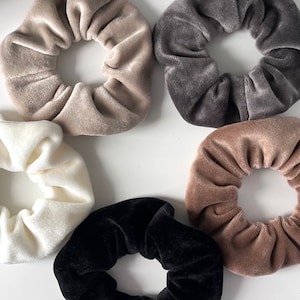 Large Velvet Hair Scrunchies in Neutral Colors, Set of 5 Soft Velvet ...
