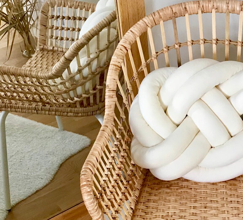 White Ball Knot Cushion Scandinavian Knot Pillow ember | Etsy