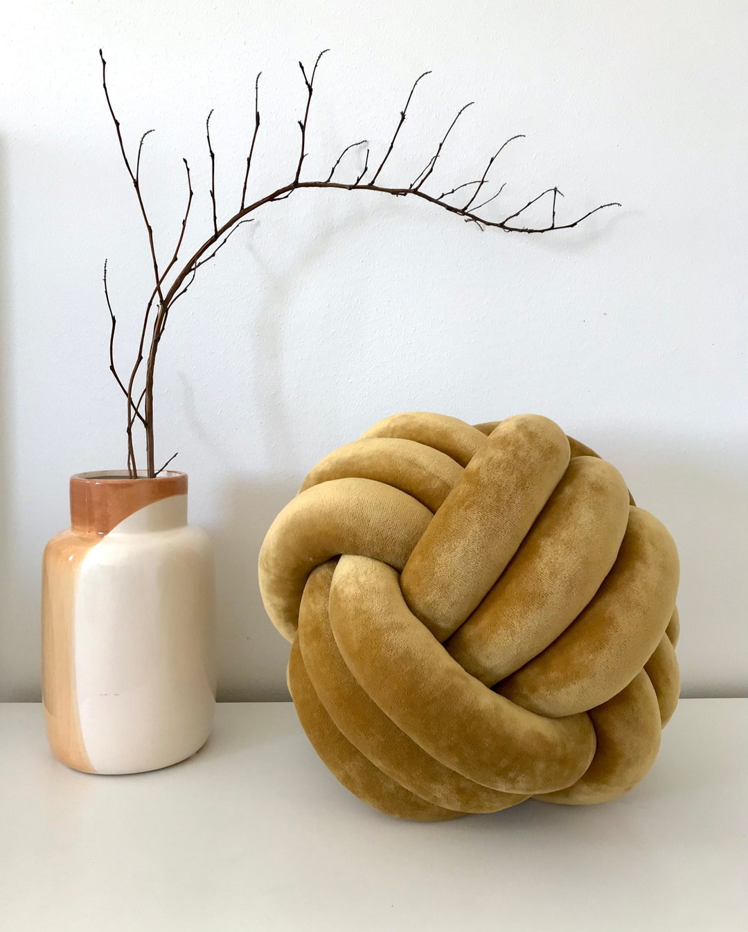 Decorative Mustard Yellow Ball Knot Pillow - 16 Color Options - Etsy