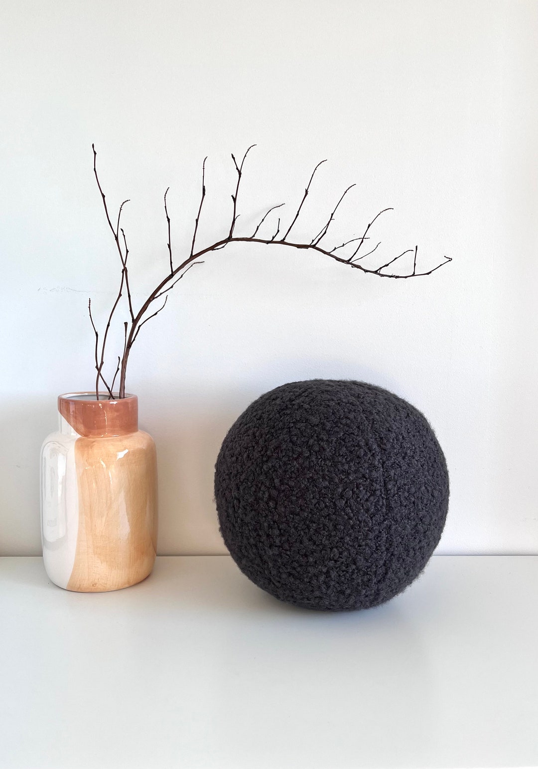 Boucle Ball Pillow, Decorative Ball Cushion, Scandinavian Round Cushion ...
