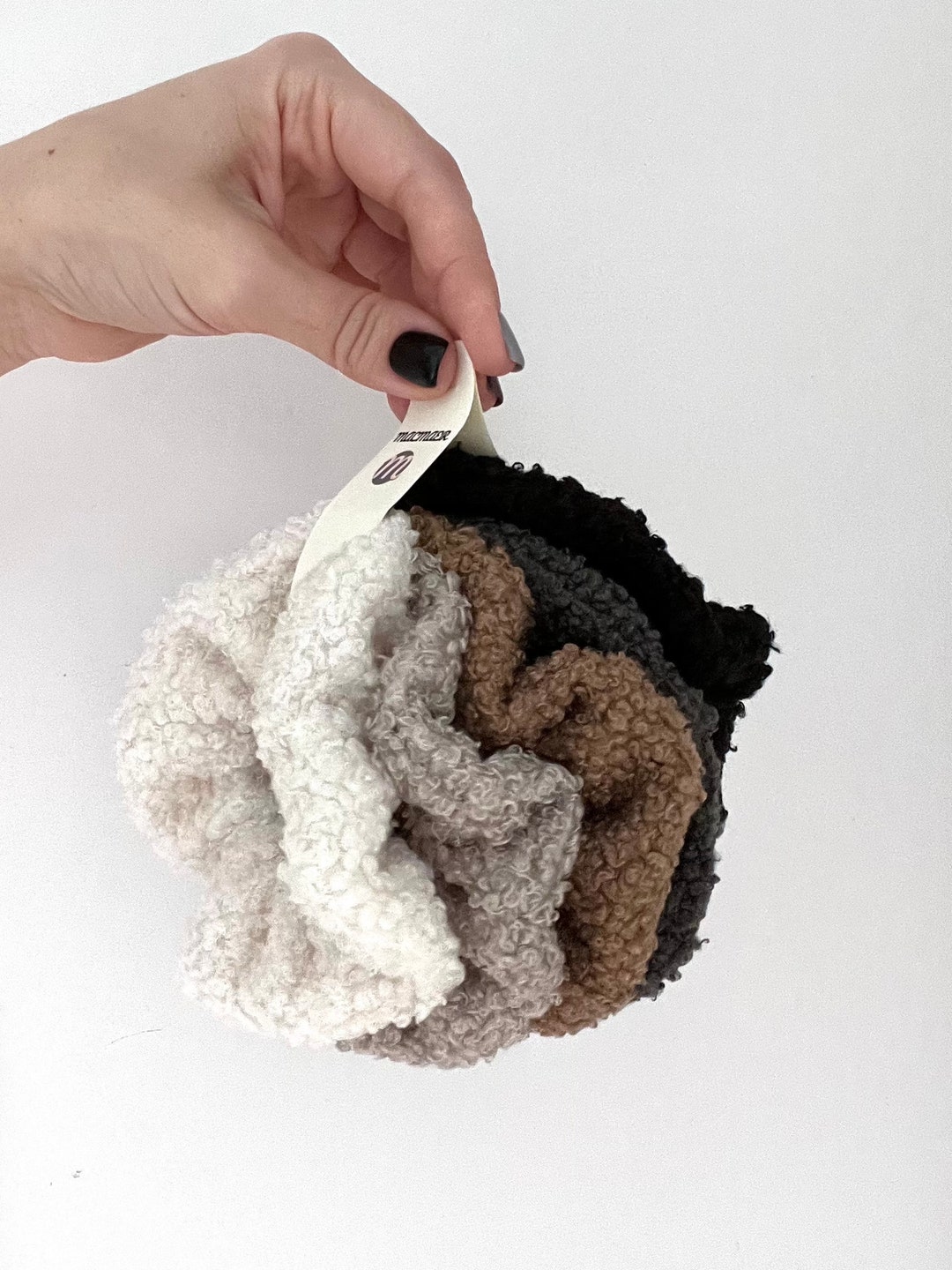 Boucle Hair Scrunchies in Neutral Colors, Set of 5 Winter Scrunchies ...