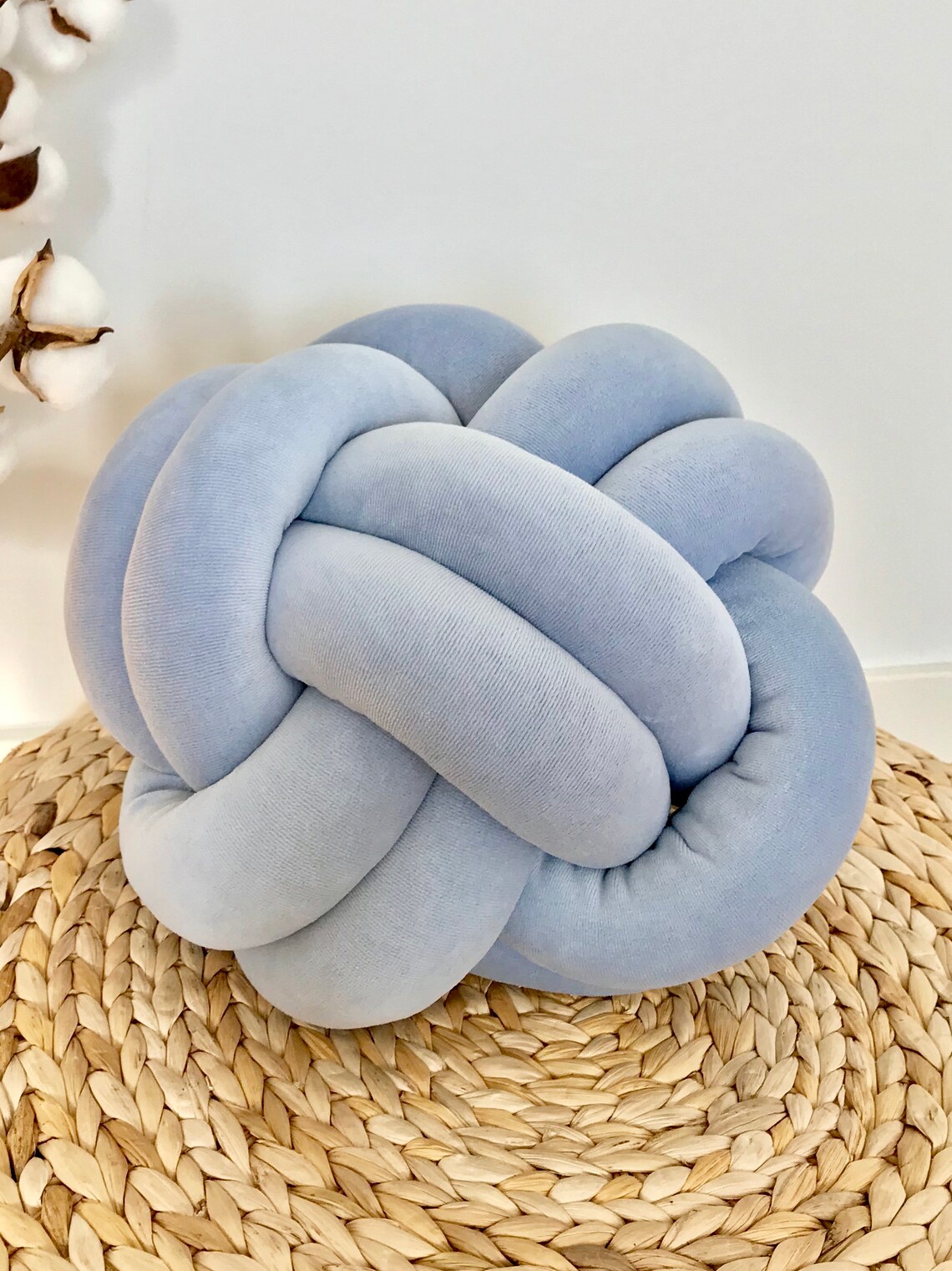 Sky Blue Ball Knot Cushion Scandinavian Knot Pillow ember | Etsy