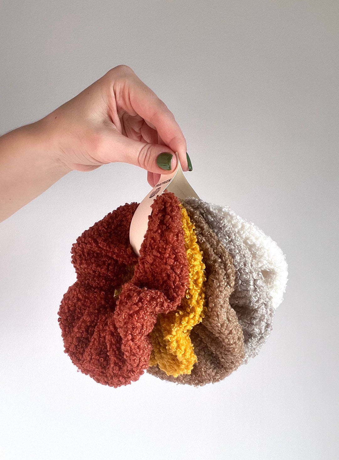 Boucle Hair Scrunchies in Neutral Colors, Winter Hair Scrunchies Set ...