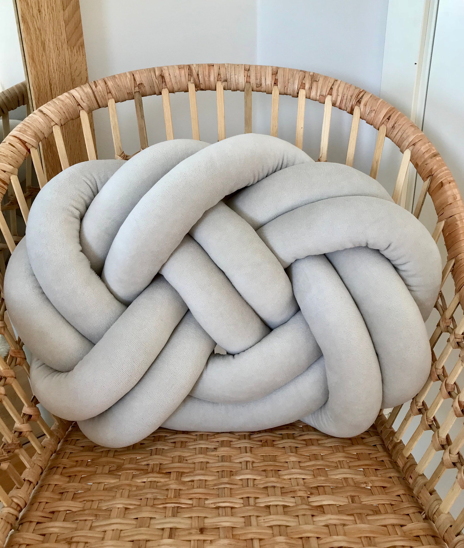 Grey Ball Knot Cushion Scandinavian Knot Pillow ember | Etsy