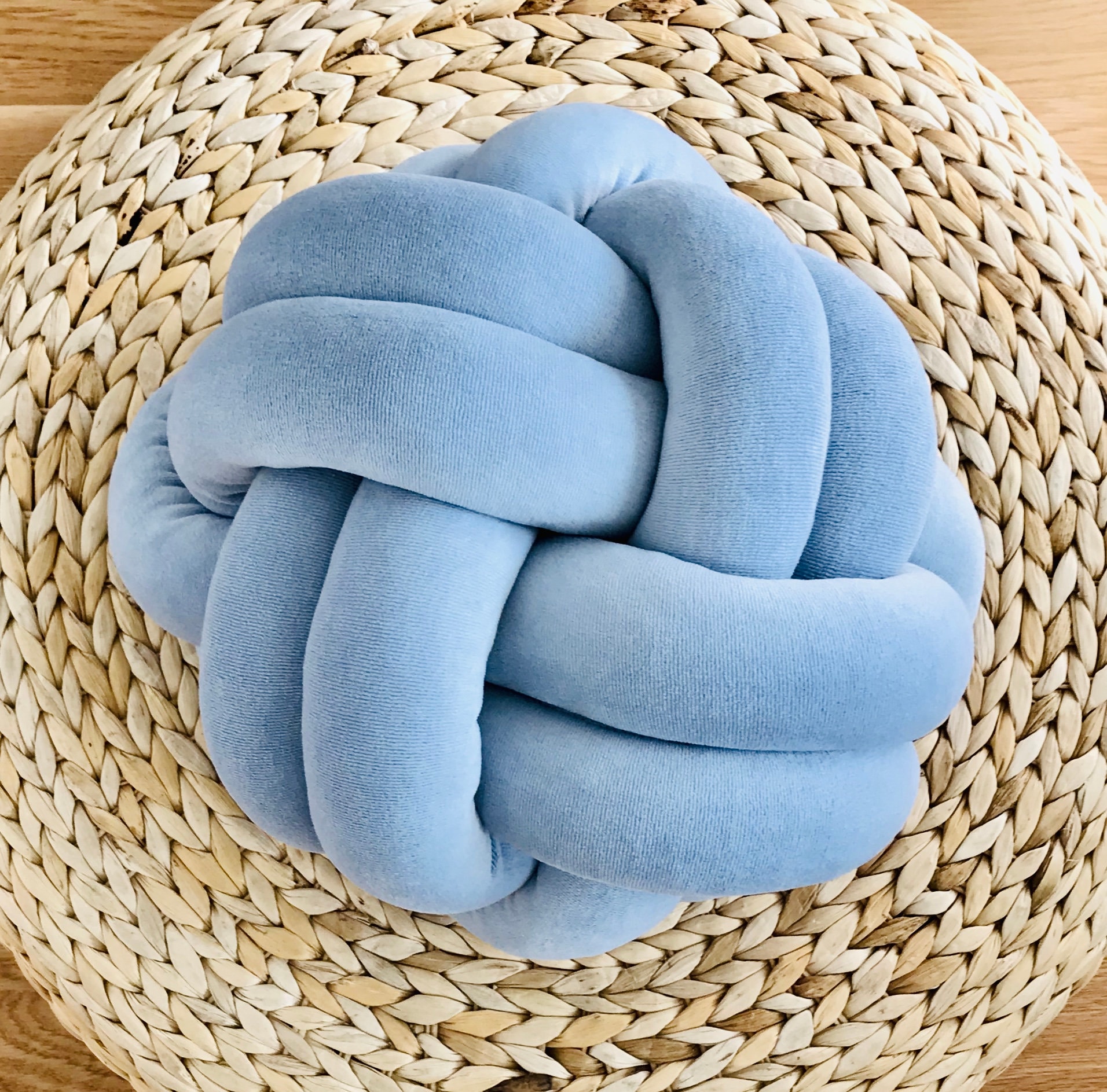 Sky Blue Ball Knot Cushion Scandinavian Knot Pillow ember - Etsy