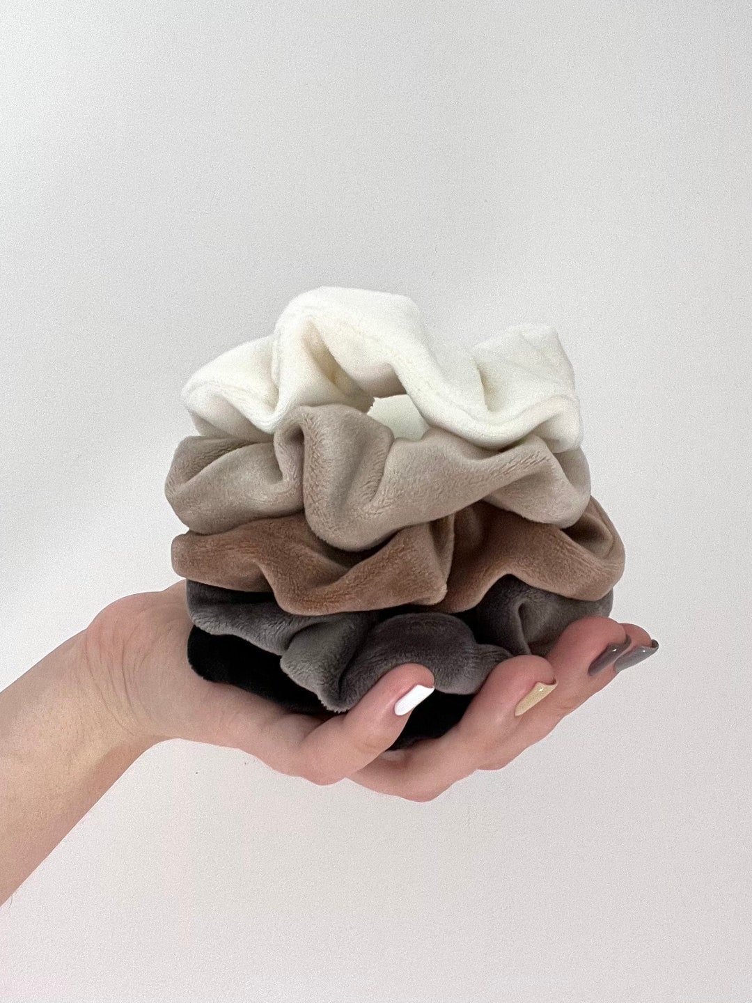 Large Velvet Hair Scrunchies in Neutral Colors, Set of 5 Soft Velvet ...