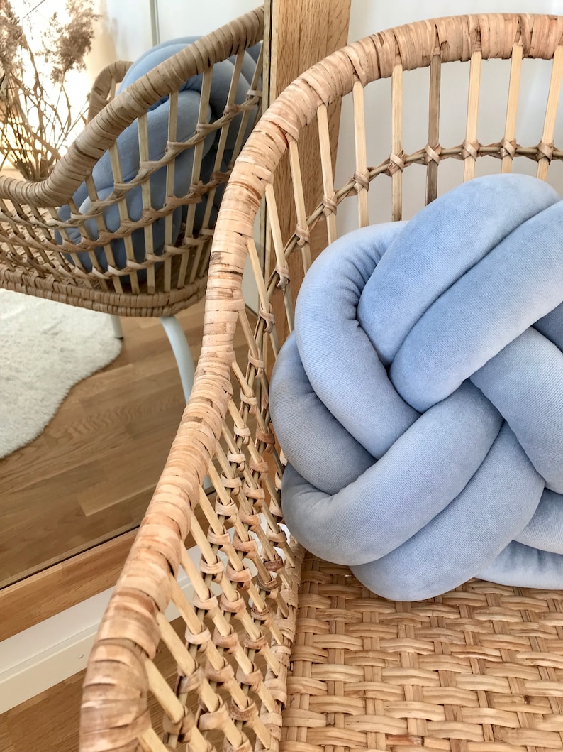 Sky Blue Ball Knot Cushion Scandinavian Knot Pillow ember | Etsy