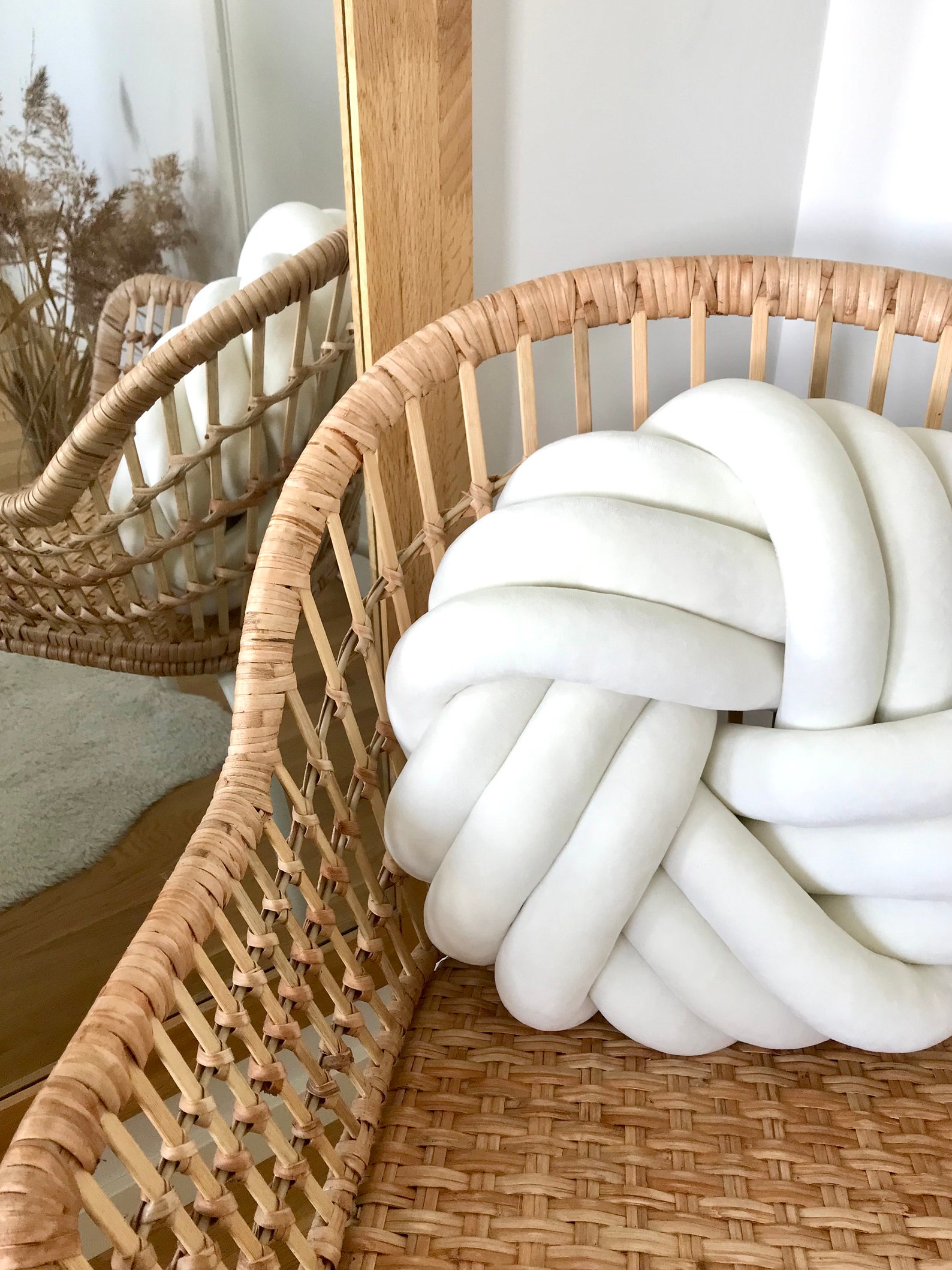 Velvet Knot Pillow Large Round Knot Cushion Scandinavian - Etsy