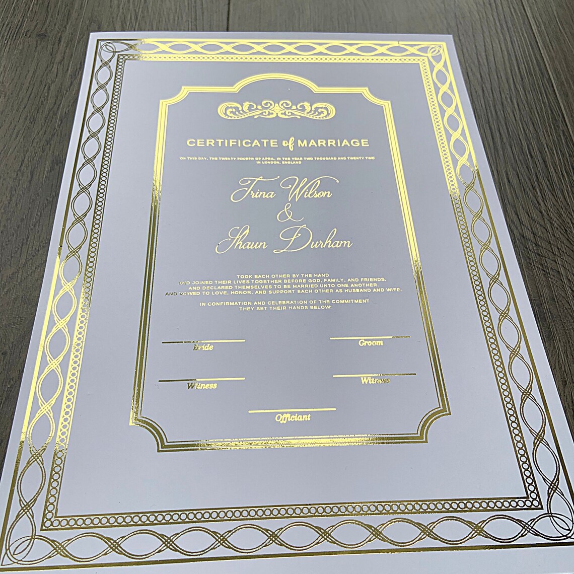 Wedding Certificate Foiled Luxury Certificate Folder - Etsy