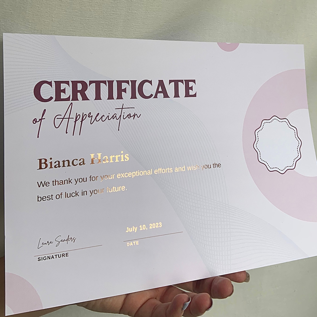 Foiled Certificate of Completion | Certificate of Appreciation ...