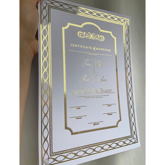 Wedding Certificate Foiled Luxury Certificate Folder | Etsy
