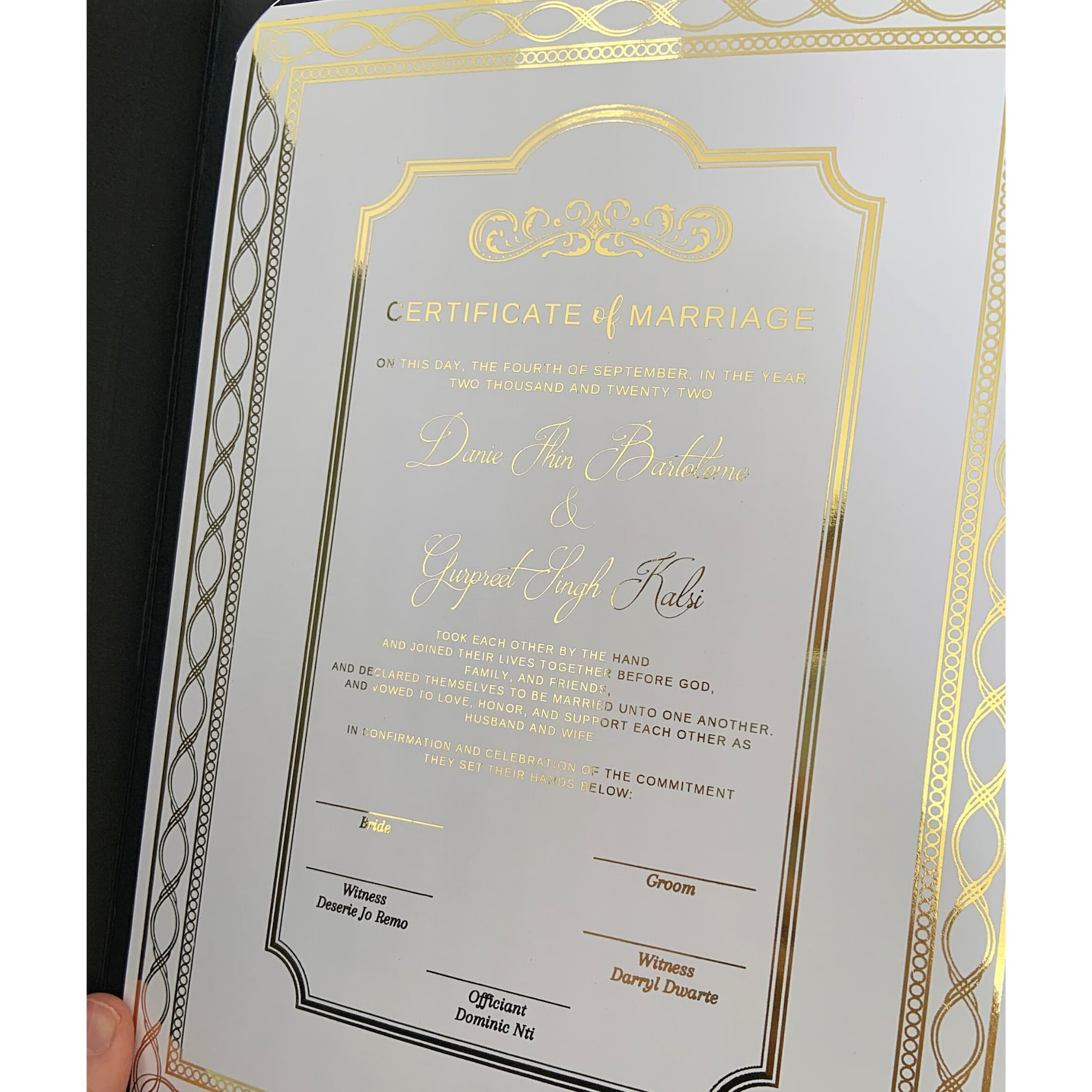 Wedding Certificate Foiled Luxury Certificate Folder Customised ...