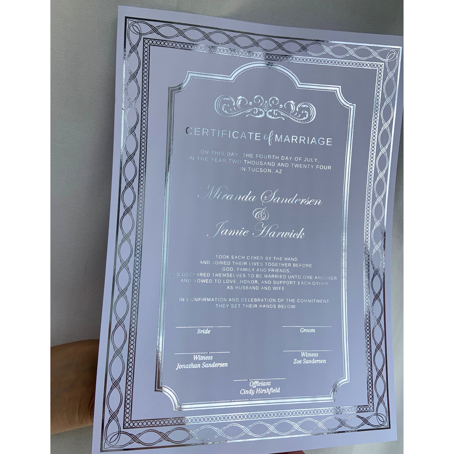 Wedding Certificate Foiled Luxury Certificate Folder Customised ...