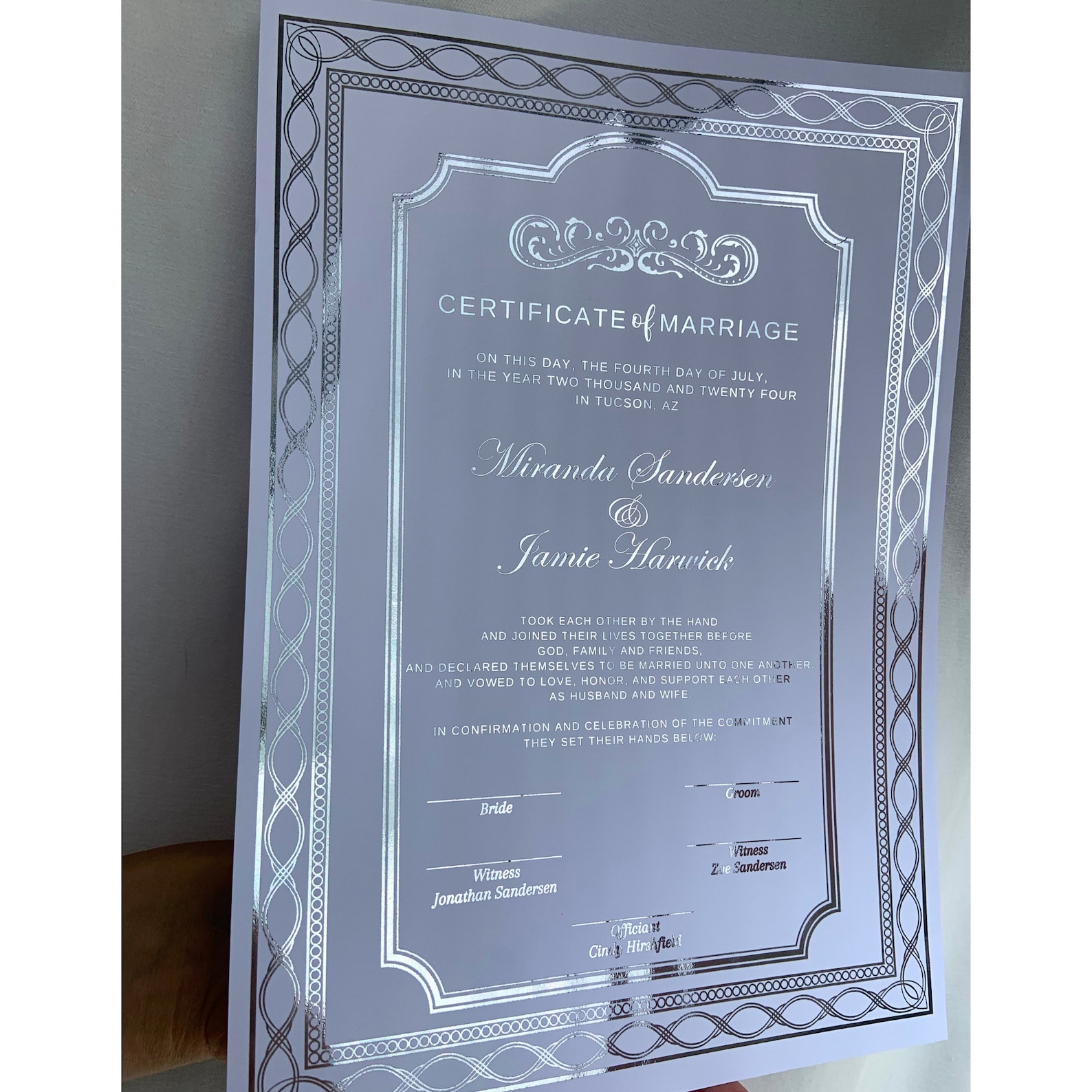 Wedding Certificate Foiled Luxury Certificate Folder Customised ...