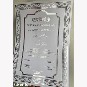 Wedding Certificate Foiled | Luxury Certificate | Folder | Customised ...