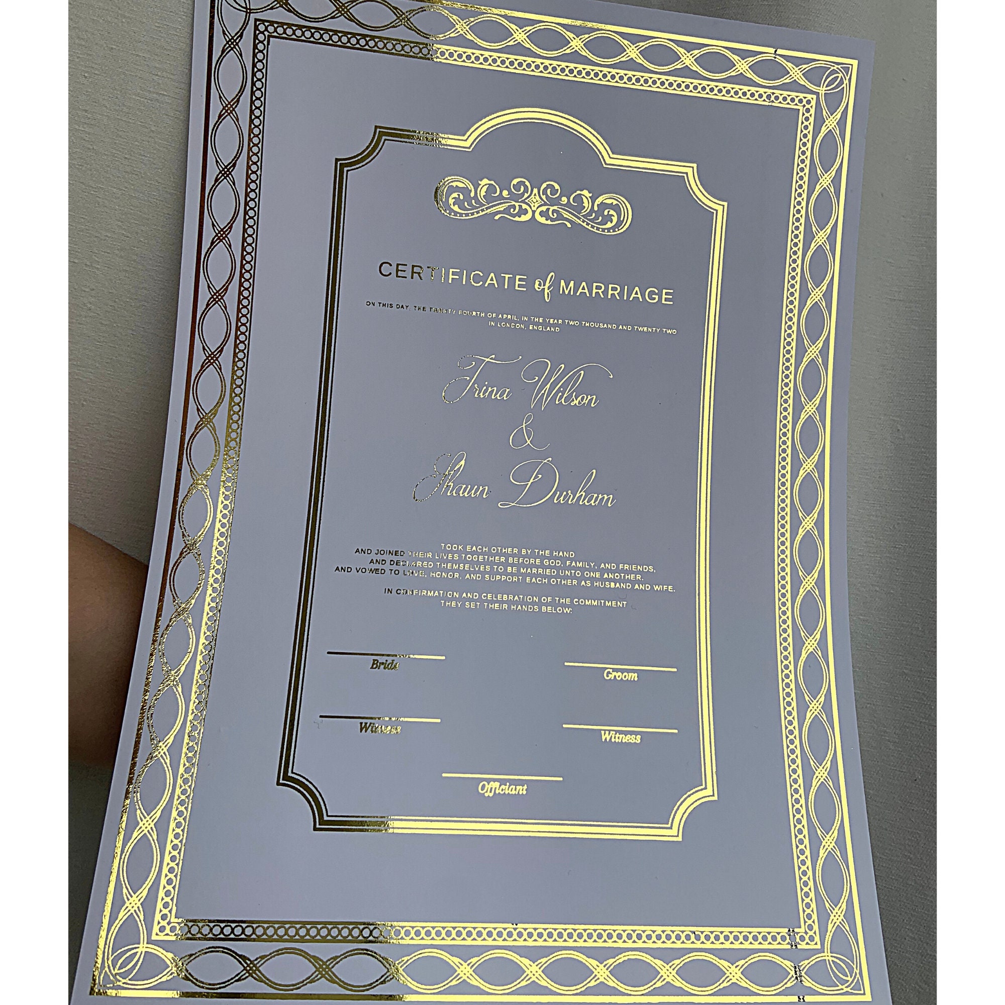 Wedding Certificate Foiled Luxury Certificate Folder - Etsy
