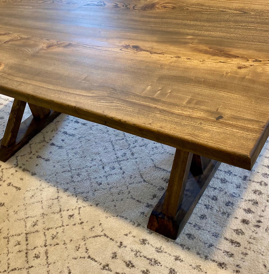 Solid Elm Dining Table With Trestle Legs | Etsy