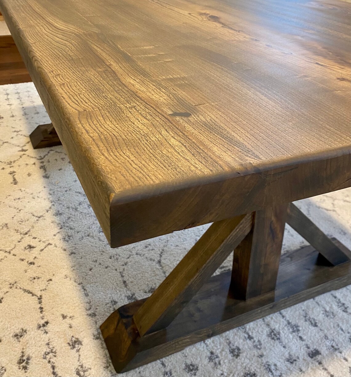 Solid Elm Dining Table With Trestle Legs | Etsy