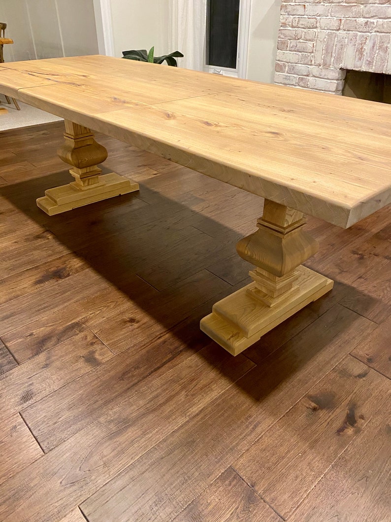 Solid Elm Dining Table extendable With Custom Trestle Legs | Etsy