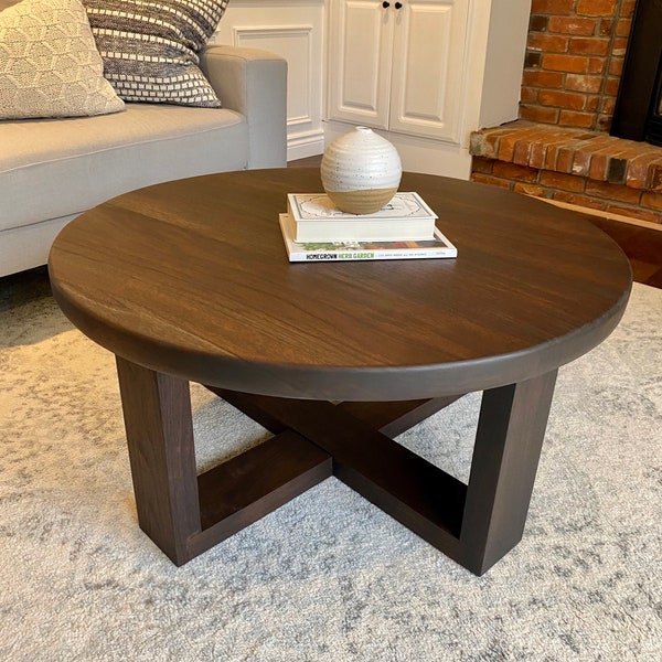Round Dark Walnut Coffee Table - Etsy