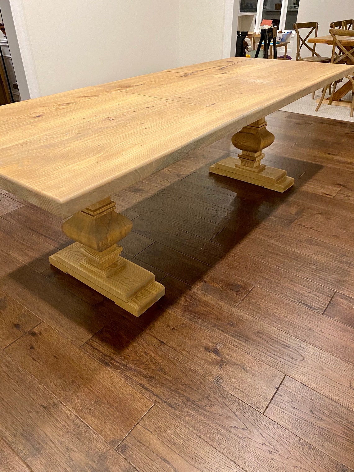 Solid Elm Dining Table extendable With Custom Trestle Legs | Etsy