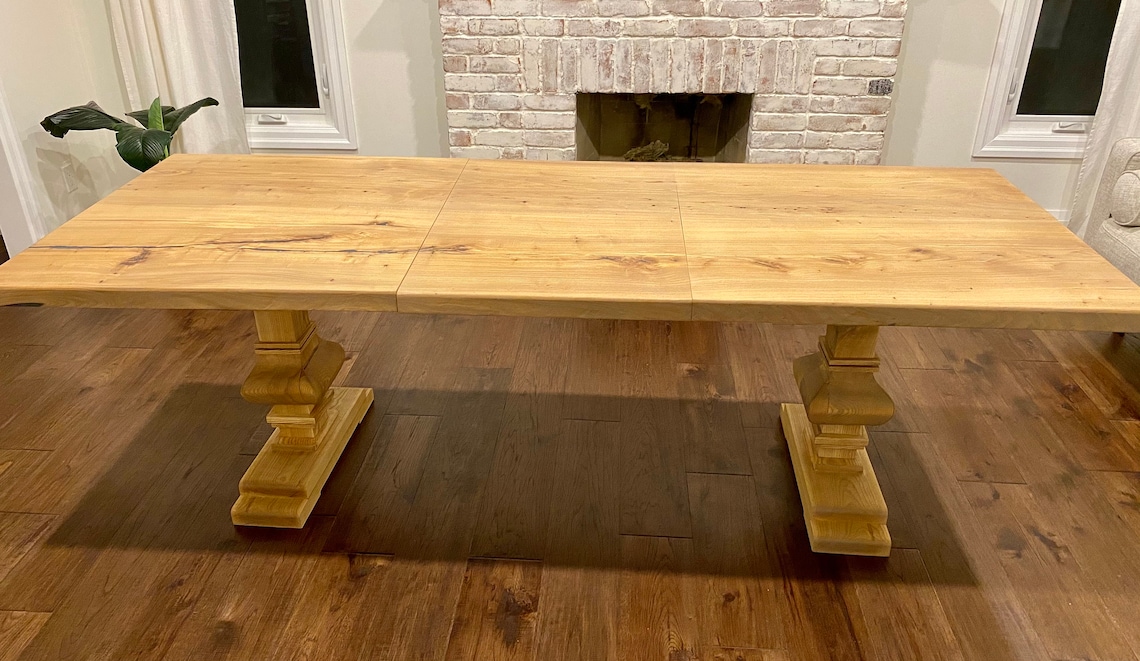 Solid Elm Dining Table extendable With Custom Trestle Legs | Etsy