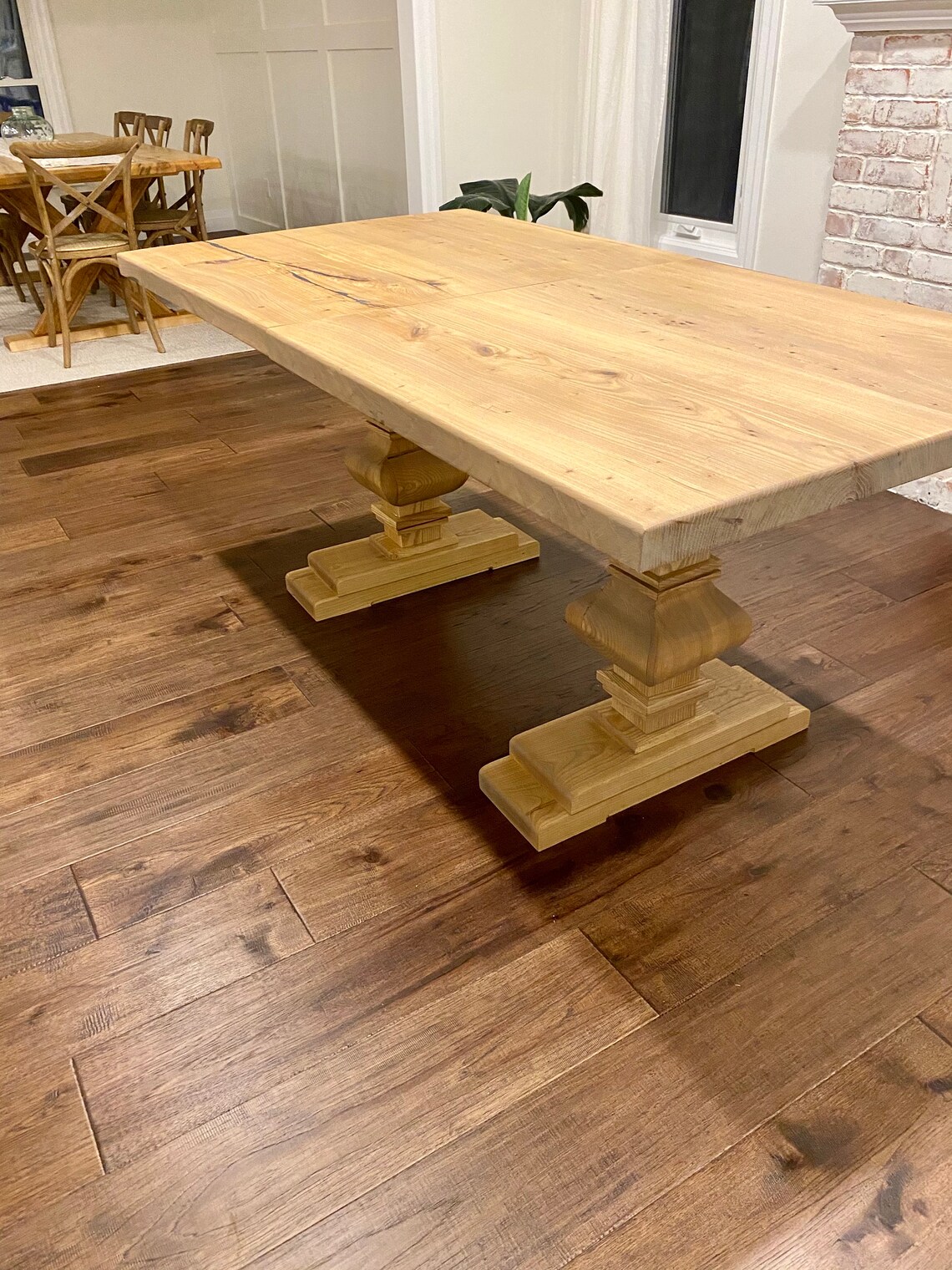 Solid Elm Dining Table extendable With Custom Trestle Legs | Etsy