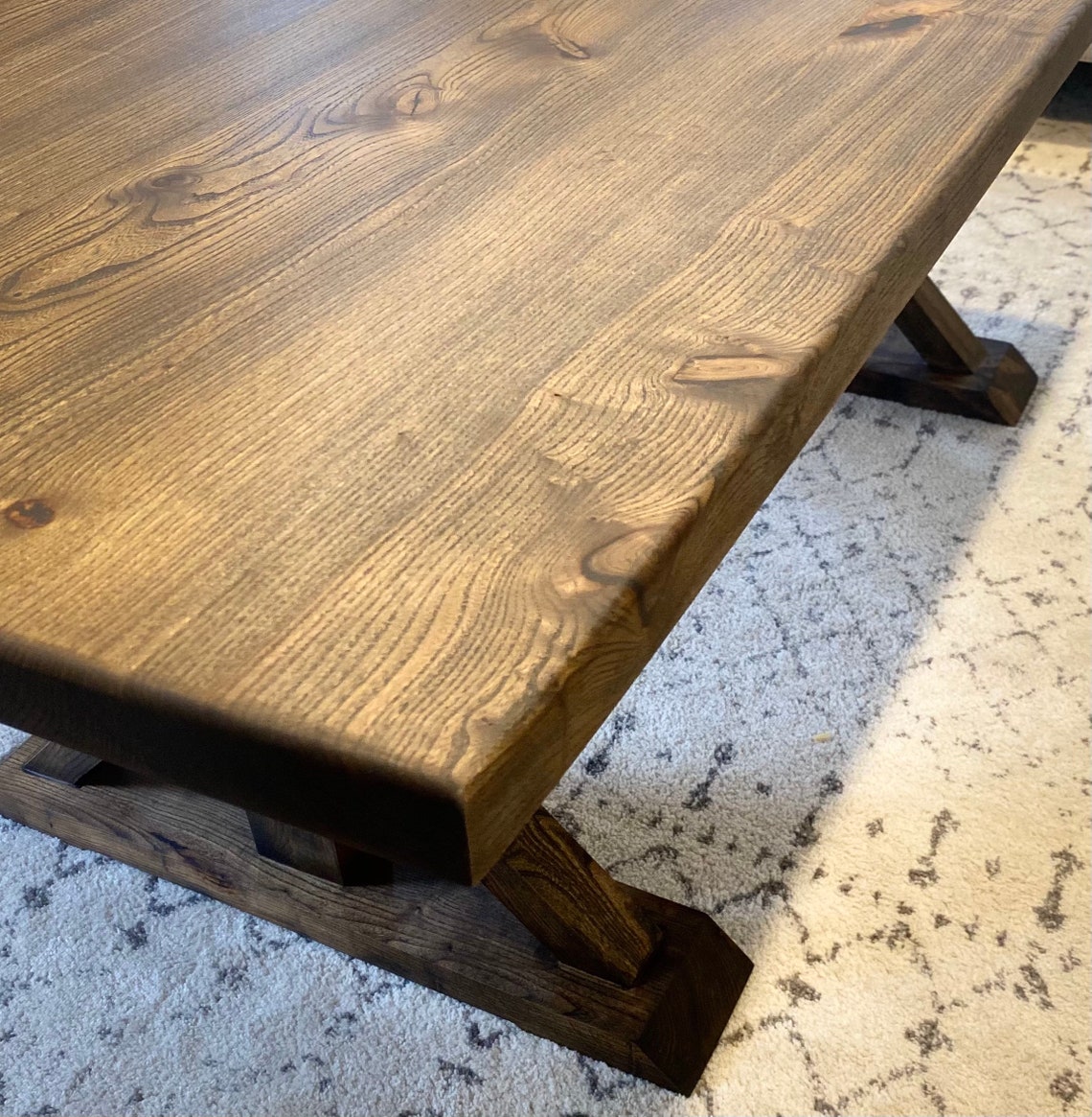 Solid Elm Dining Table With Trestle Legs | Etsy