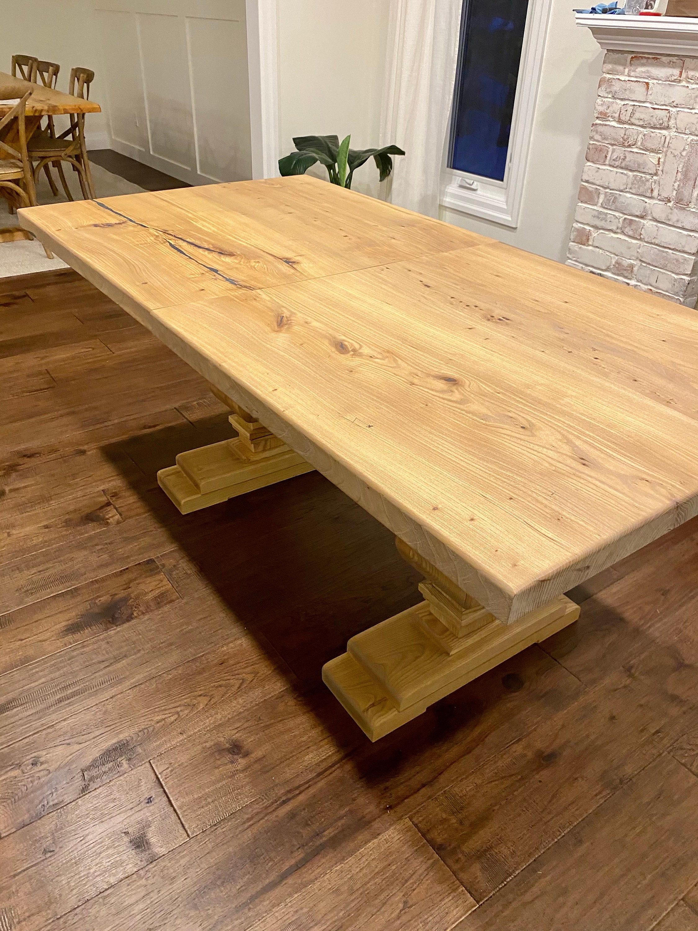 Solid Elm Dining Table extendable With Custom Trestle Legs | Etsy
