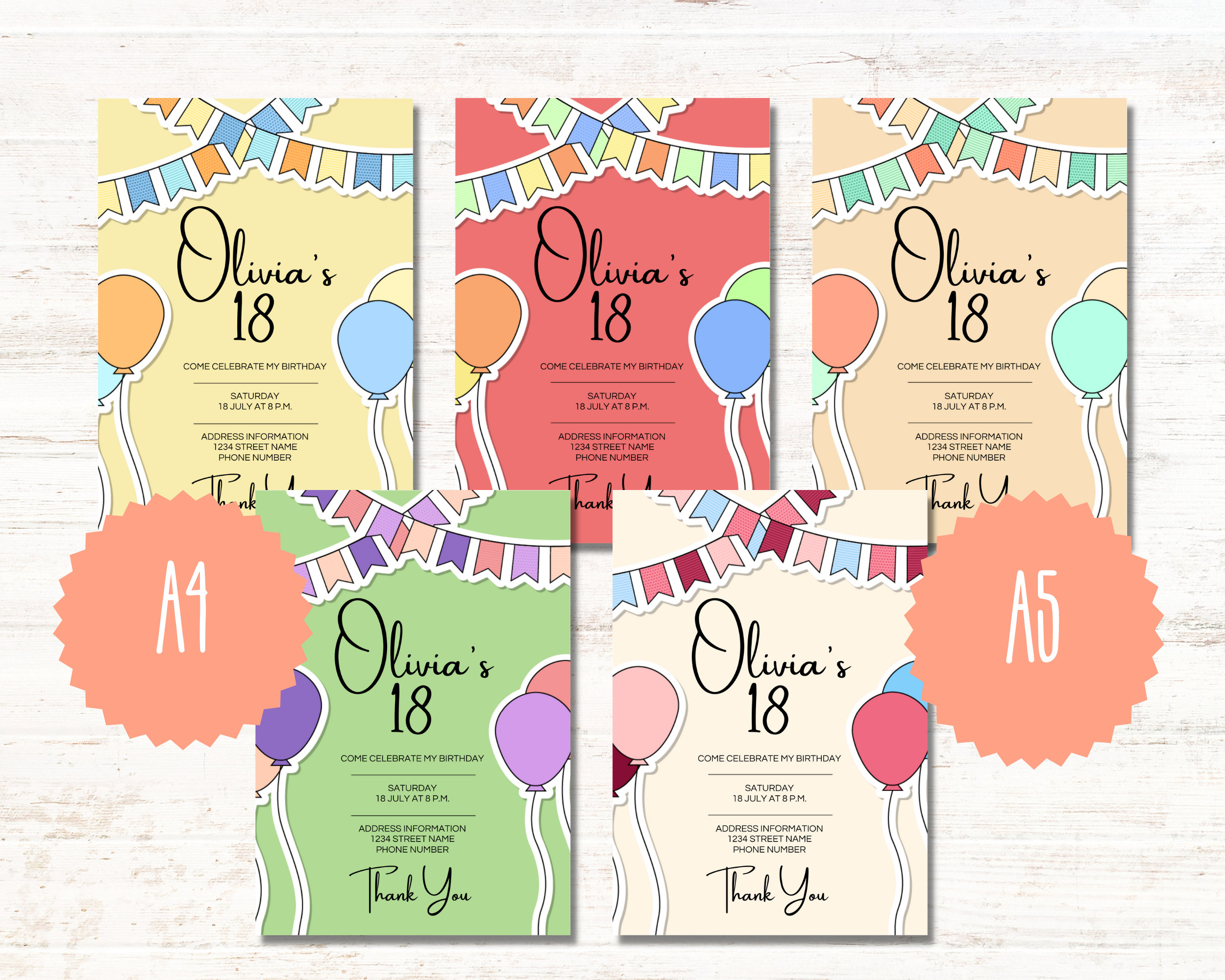 Editable Birthday Invitation, Printable Colorful Card, Instant ...