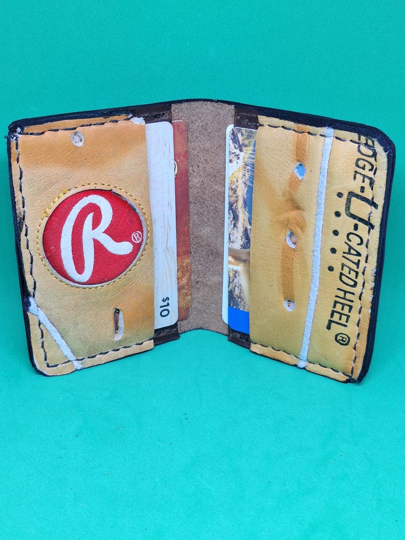 Rawlings Logo Baseball Glove Wallet Card Holder Upcycle Vintage Bifold ...