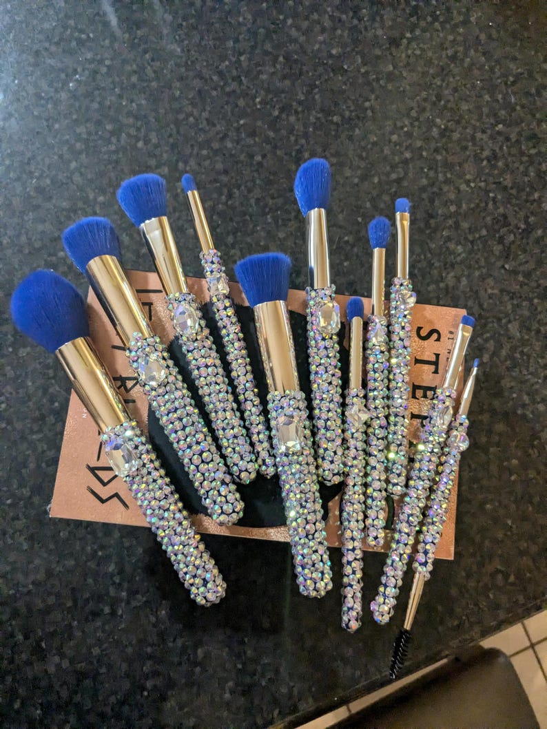 Rhinestone Makeup Brush Set - Etsy