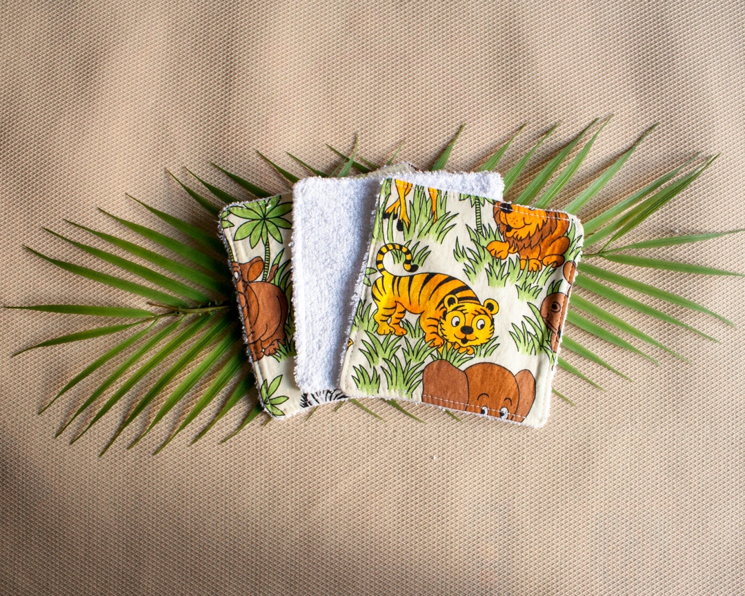 Safari Animals Bamboo Cotton Face Wipes. Lion, Tiger, Zebra, Giraffe ...