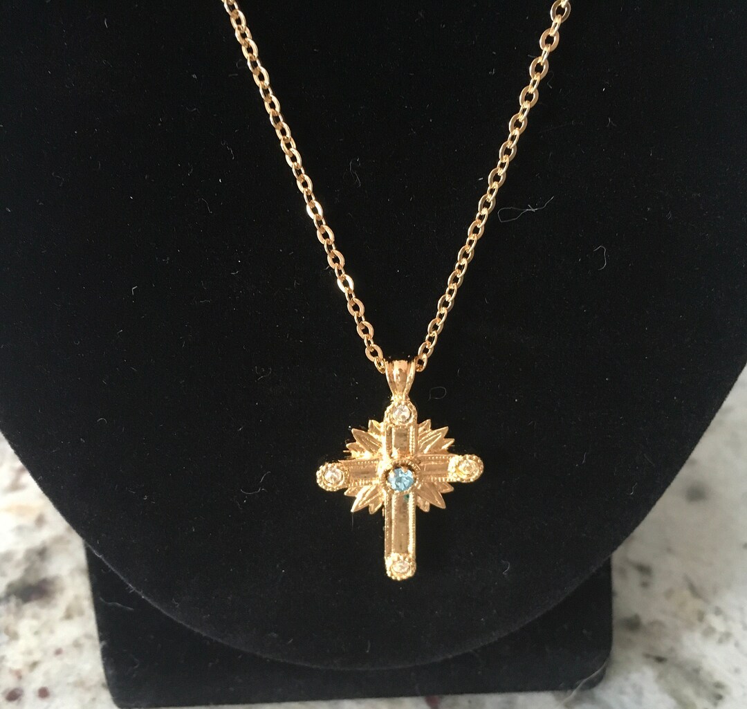 Avon 1992 Crystal Cross Necklace Aqua, Avon Cross Never Worn Vintage ...