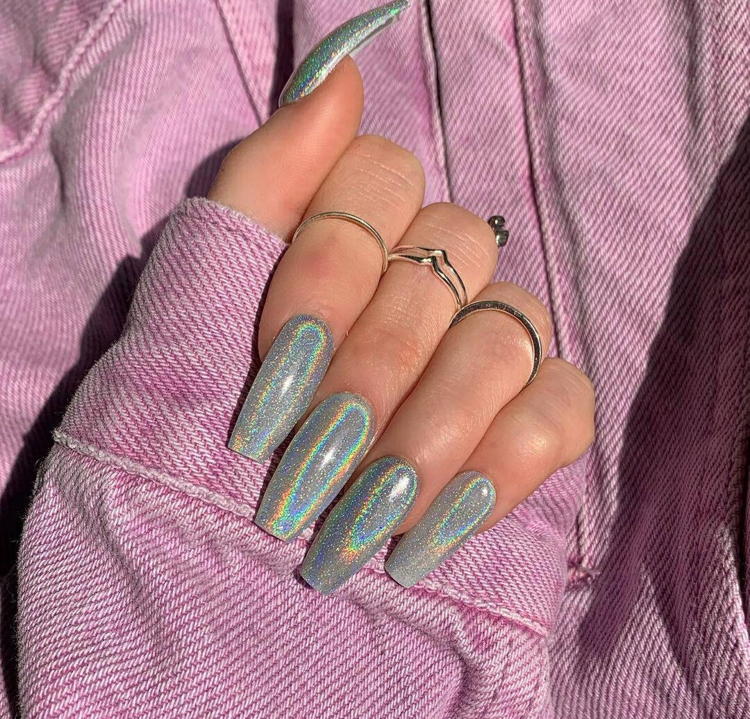 MOONDUST Holographic Press on Nails Nails Artificial Nails Stick-on ...