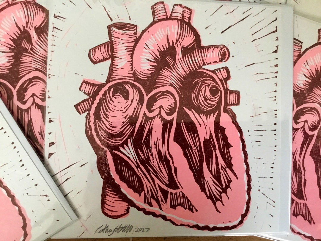 Anatomical Heart Valentine Card Hand Printed Lino Limited Edition - Etsy