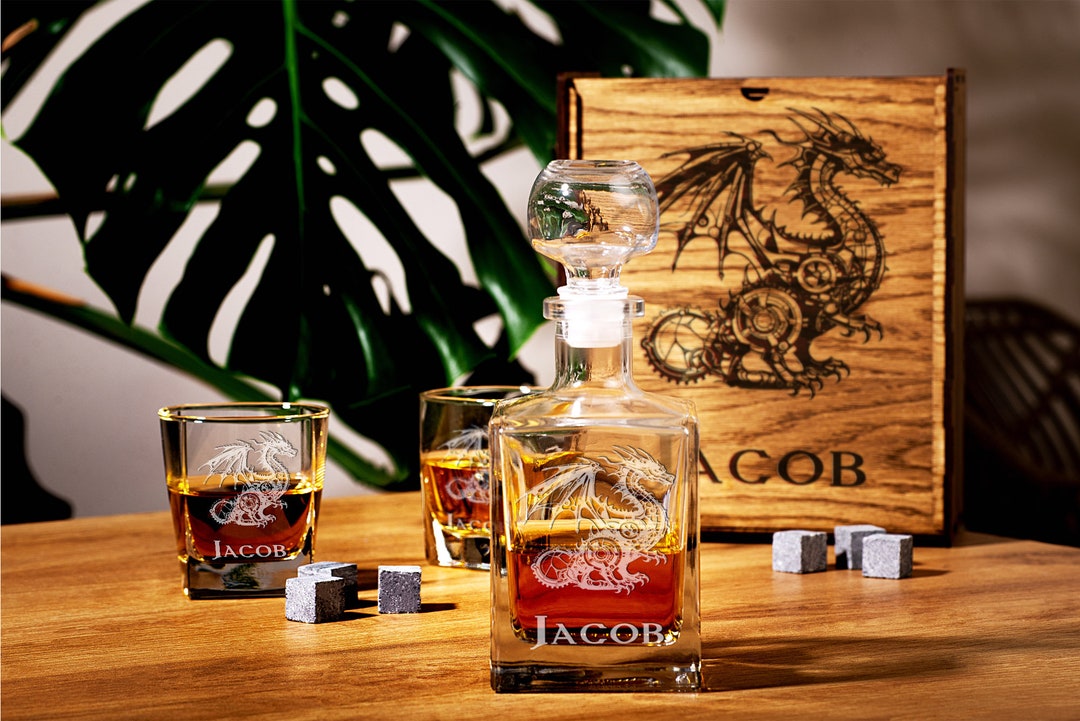 Personalized Steampunk Dragon Whiskey Decanter Set, Gamer Gift - Etsy