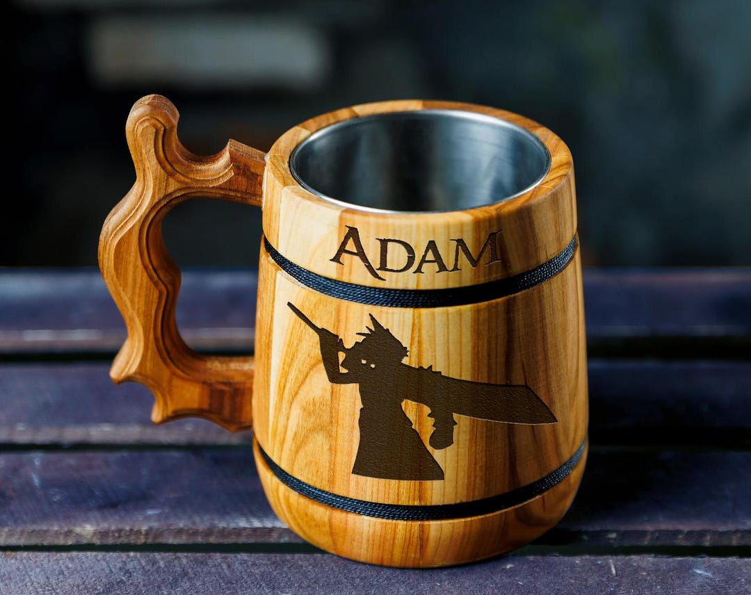 Personalized Wooden Beer Mug, Engraved Buster Sword Mug, Fantasy Wooden ...