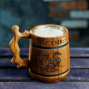 Wooden Dnd Beer Mug – Engraved Oak Tankard Gift for Dungeon Master or ...