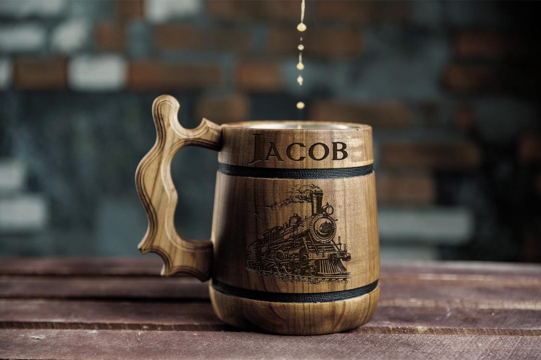 Engraved Beer Mug Vintage Train, Steam Train Locomotive Tankard ...