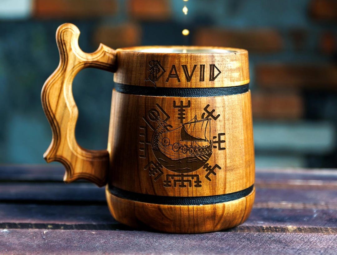Engraved Wooden Beer Mug, Viking Stein Tankard, Handmade Oak Gift - Etsy