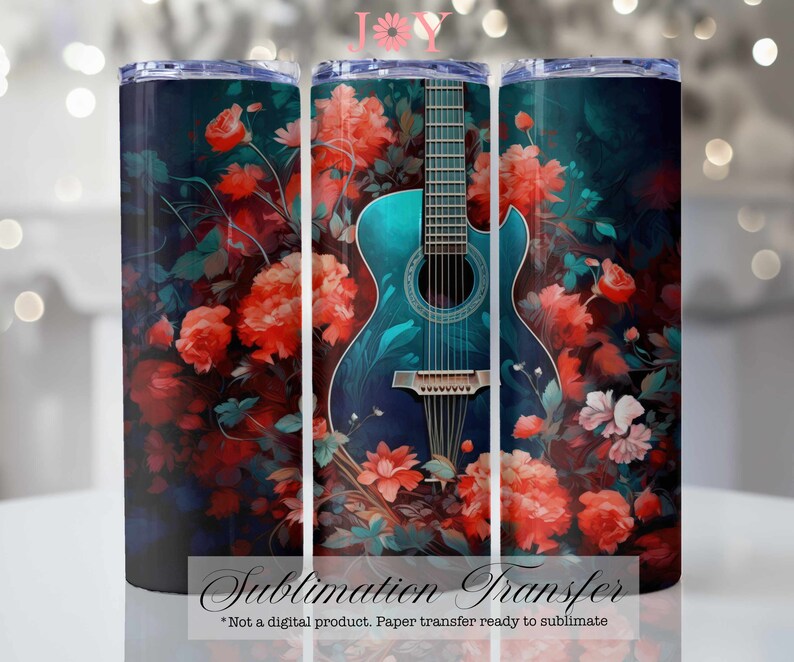 Beautiful Guitar and Flowers Sublimation Transfer Ready to Press, 20 Oz ...