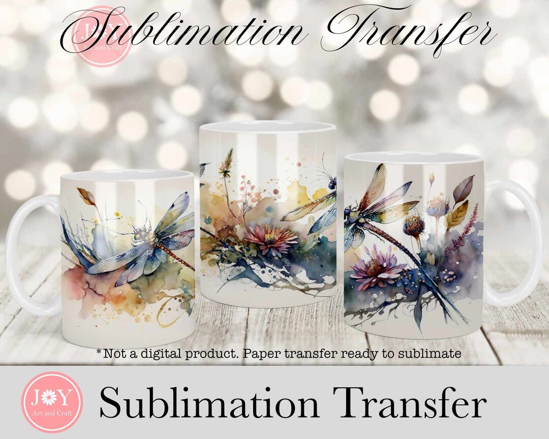 Mug Sublimation Transfer, Dragonflies Printed Wrap for Mugs, 11oz 12 Oz ...