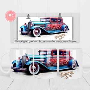 Vintage Car Printed Mug Wrap Sublimation Design Ready to Press, Printed ...